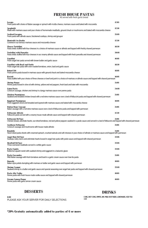 Menu | DeVinci's Pizza & Italian Restaurant